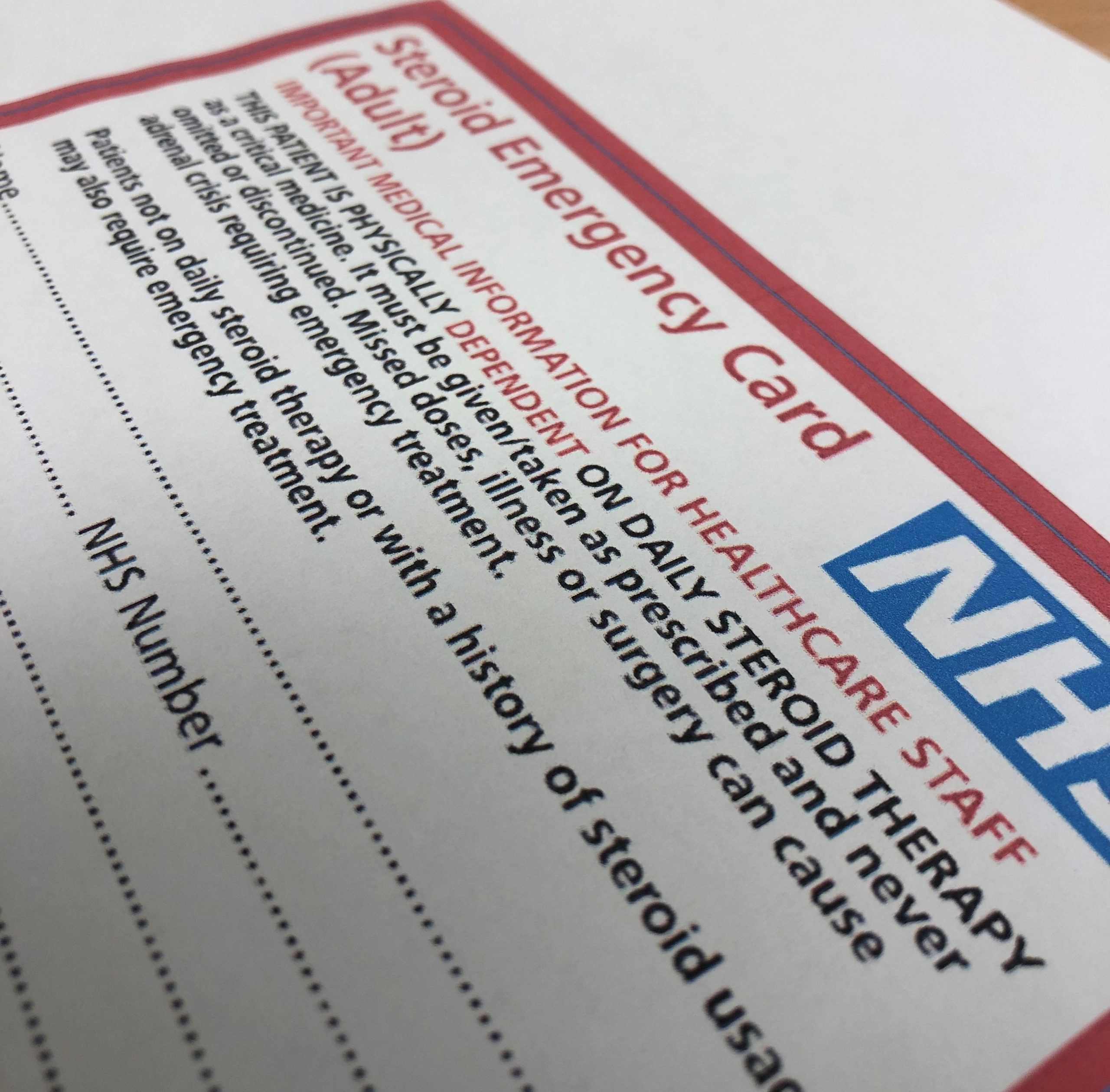 Updated NHS Steroid Card - Speeds Healthcare